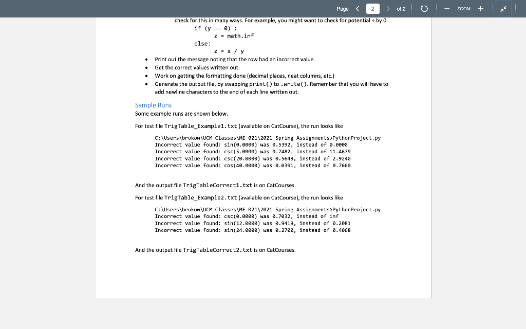 Solved Page of 2 ZOOM Python Project: Correcting Table | Chegg.com