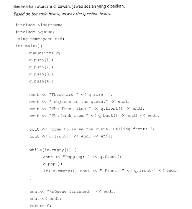 Solved Berdasarkan aturcara di bawah, jawab soalan yang | Chegg.com