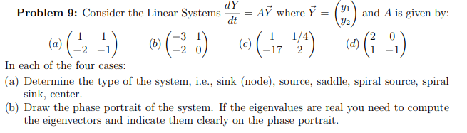 Solved Problem 9: Consider the Linear Systems = AY where Y = | Chegg.com