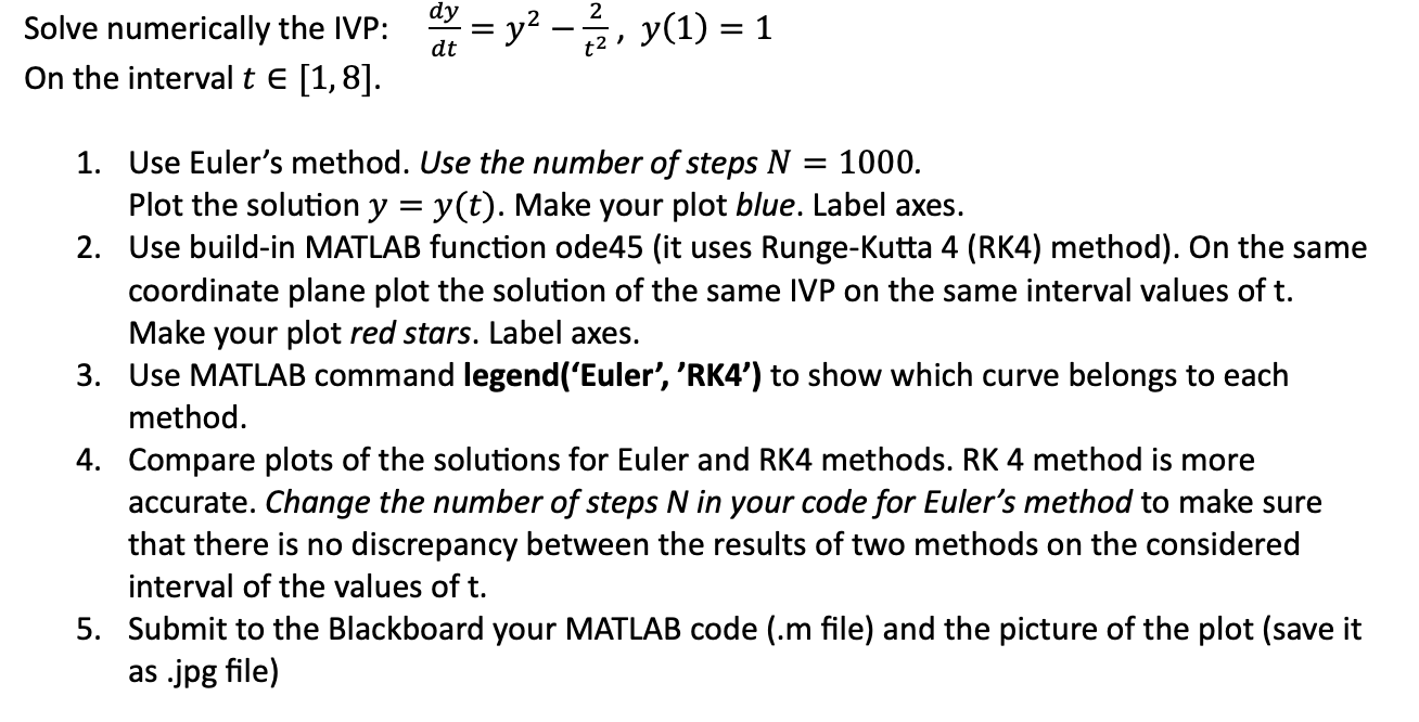 Solved Solve numerically the IVP: dtdy=y2−t22,y(1)=1 On the | Chegg.com