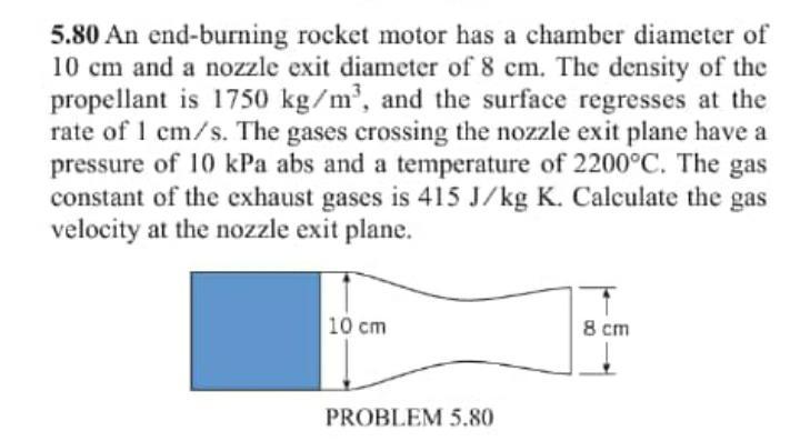 Solved 5.80 An end-burning rocket motor has a chamber | Chegg.com