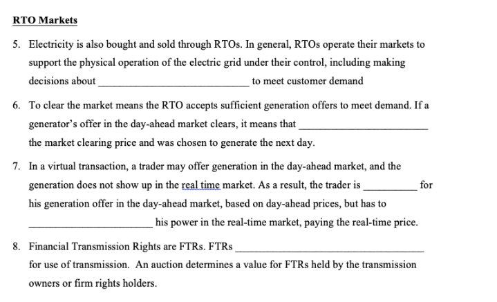 Solved RTO Markets 5. Electricity is also bought and sold | Chegg.com
