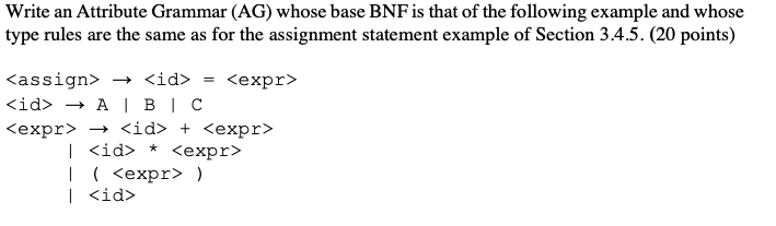 Solved Write an Attribute Grammar (AG) whose base BNF is | Chegg.com