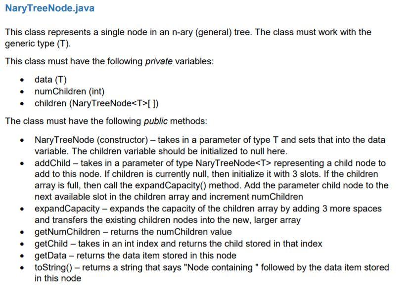 Nary TreeNode.java This class represents a single | Chegg.com