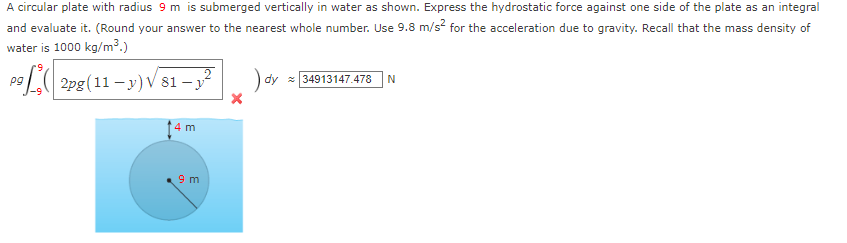 Solved A circular plate with radius 9 m is submerged | Chegg.com