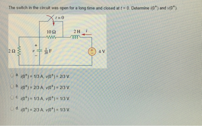 Solved The switch in the circuit was open for a long time | Chegg.com