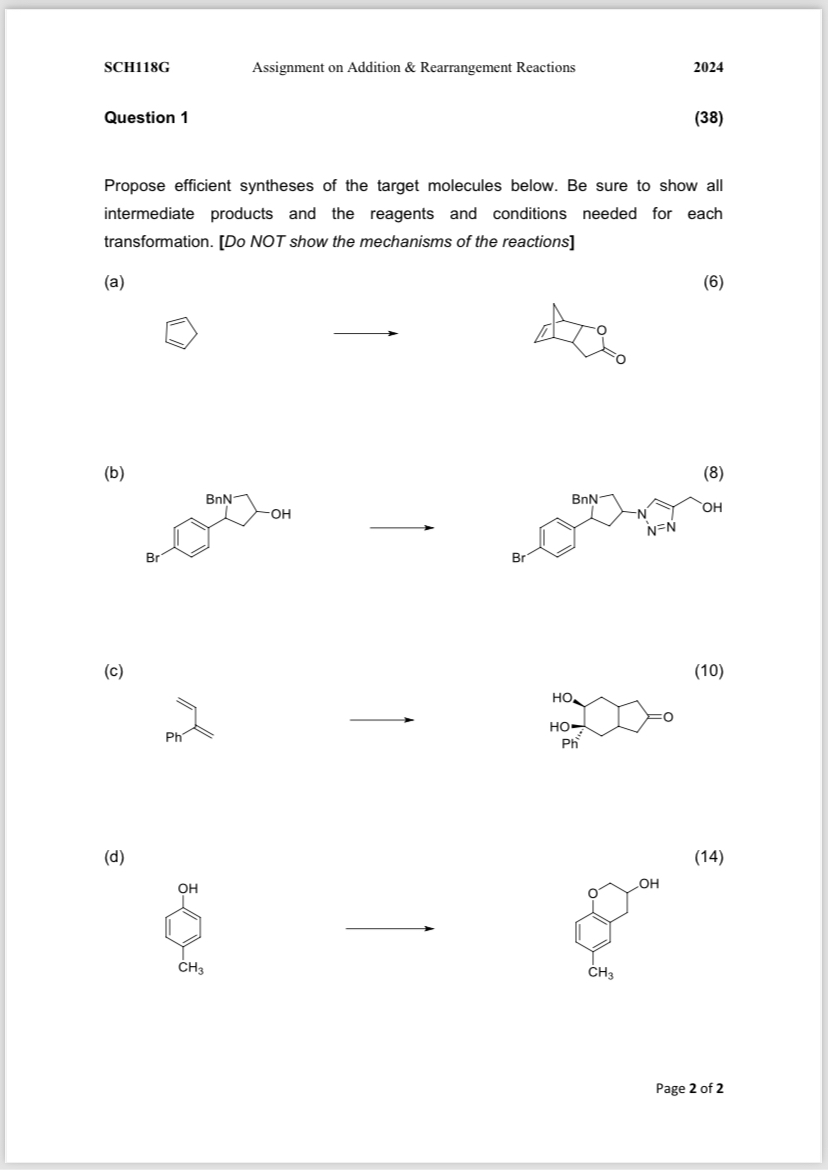 Solved Question 1Propose efficient syntheses of the target | Chegg.com