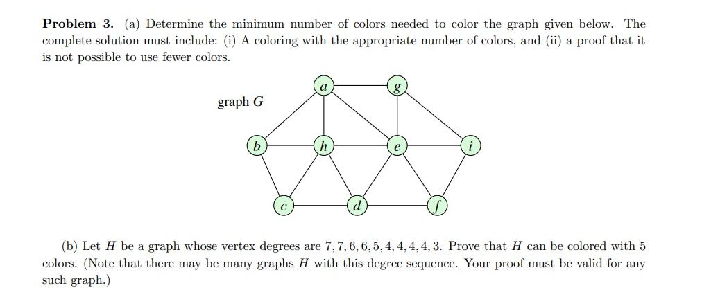Solved Problem 3. (a) Determine the minimum number of colors | Chegg.com