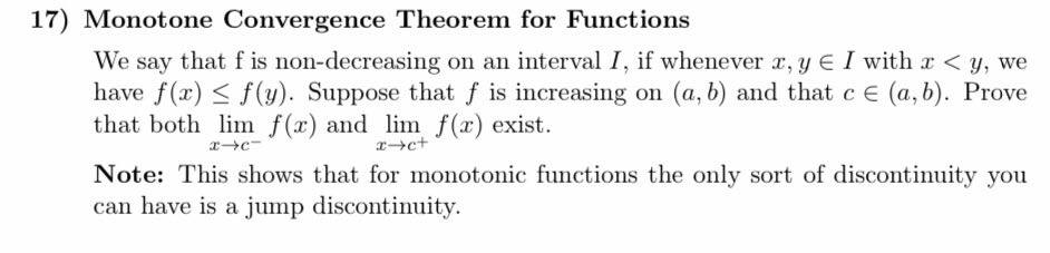 Solved 17) Monotone Convergence Theorem for Functions We say | Chegg.com