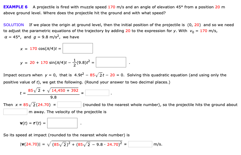 Solved EXAMPLE 6 A projectile is fired with muzzle speed 170 | Chegg.com