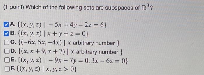 Solved (1 point) Which of the following sets are subspaces | Chegg.com