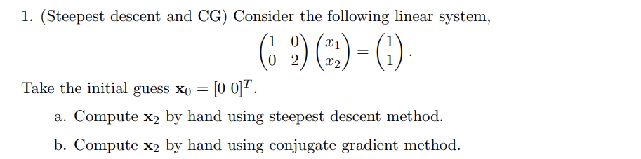 Solved 1. (Steepest descent and CG) Consider the following | Chegg.com