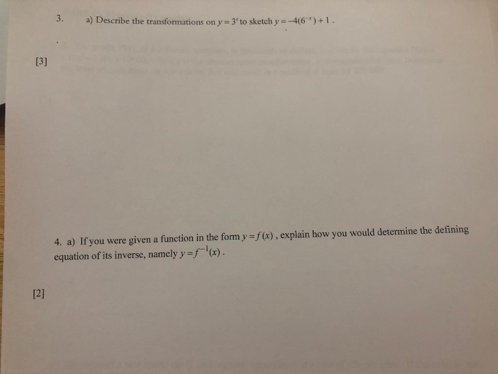 Solved 3. a) Describe the transformations on y = 3* to | Chegg.com