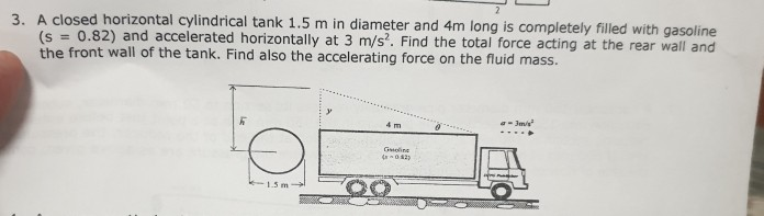 Solved 3. A closed horizontal cylindrical tank 1.5 m in | Chegg.com
