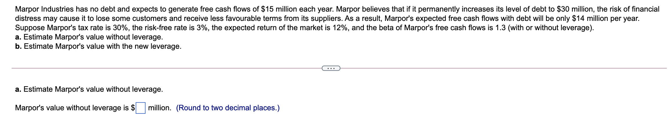 Solved Marpor Industries has no debt and expects to generate | Chegg.com