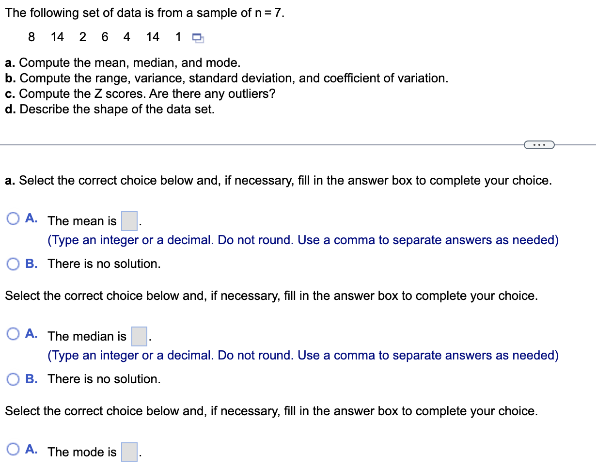 Solved The following set of data is from a sample of n=7. a. | Chegg.com