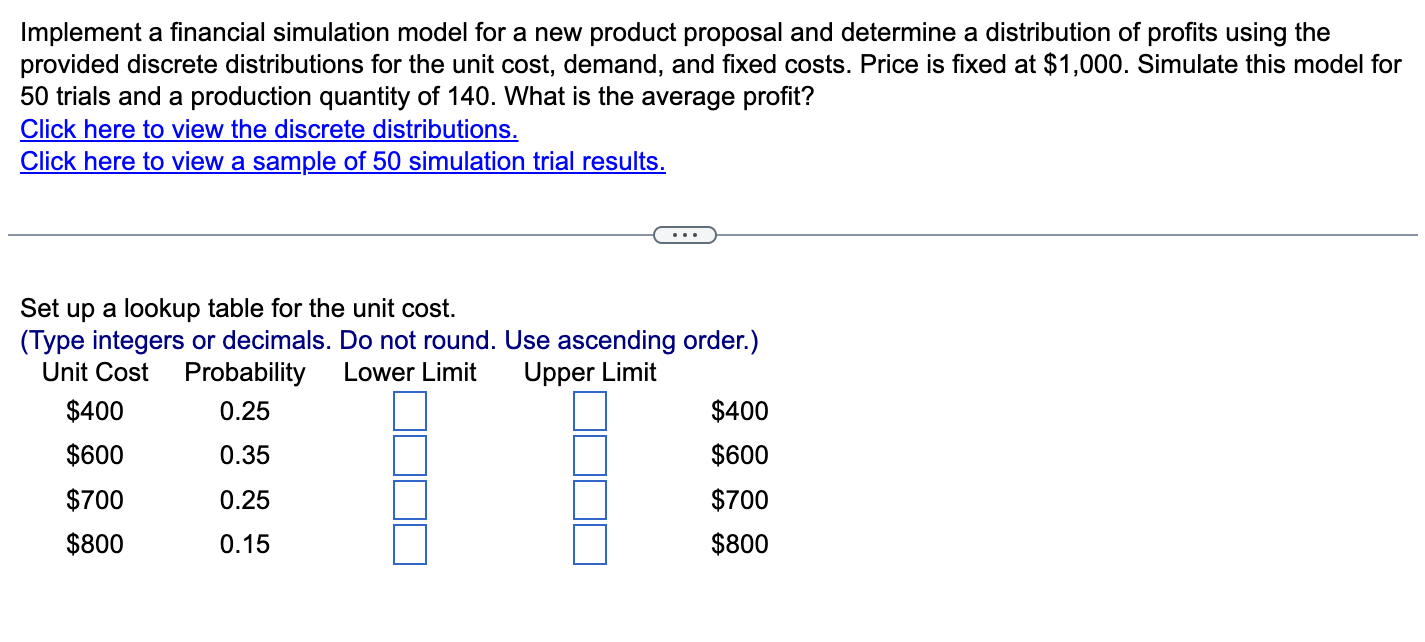 Solved Implement a financial simulation model for a new | Chegg.com
