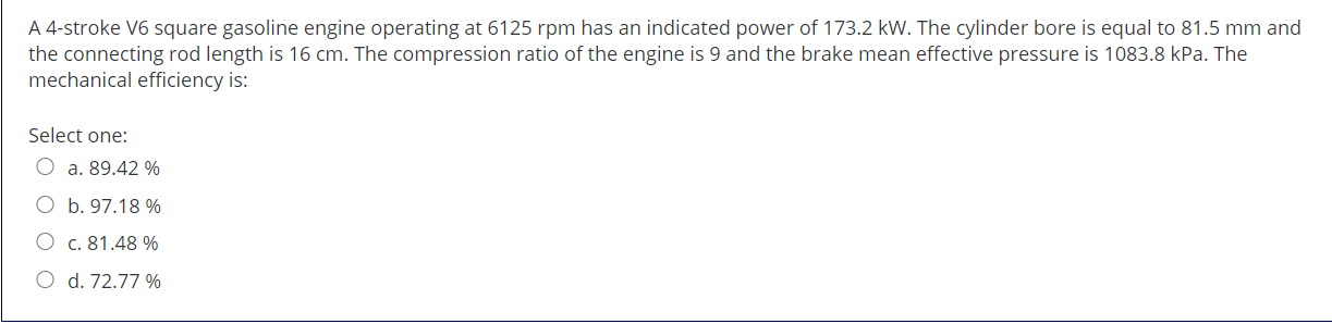 Solved A 4-stroke V6 square gasoline engine operating at | Chegg.com