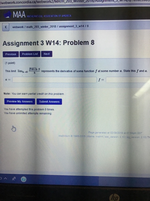 Solved /webwork.concordia.ca/webwork2/MATH 203 Winter | Chegg.com