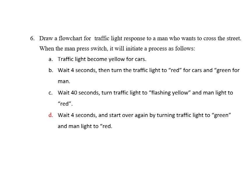 Solved Draw a flowchart for traffic light response to a man | Chegg.com