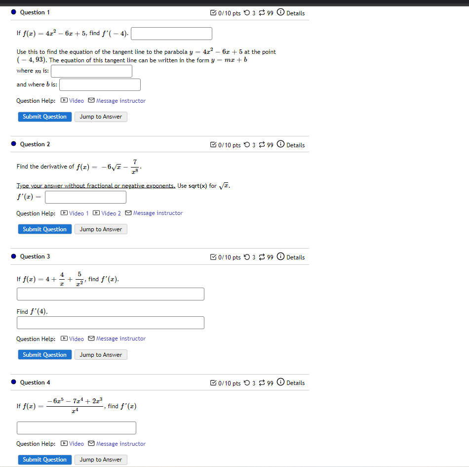 Solved If f(x)=4x2−6x+5, find f′(−4) Use this to find the | Chegg.com