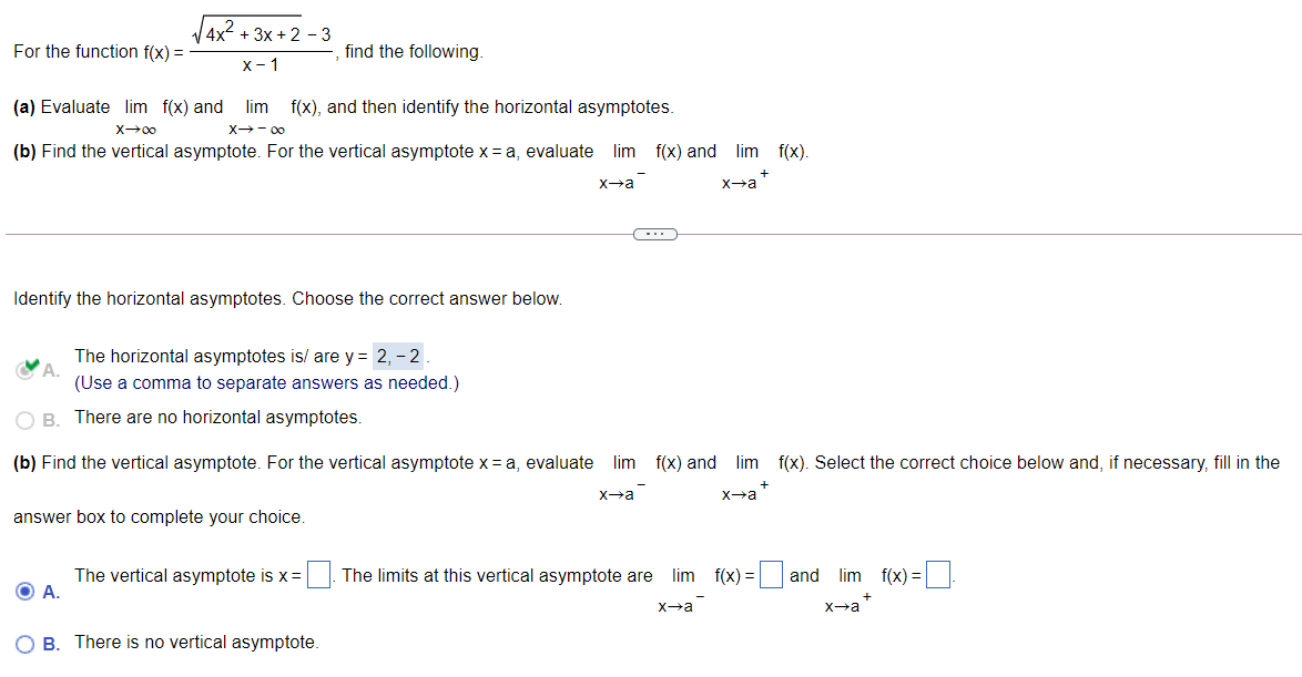 Solved For the function f(x) = 4x2 + 3x + 2-3 X-1 find the | Chegg.com