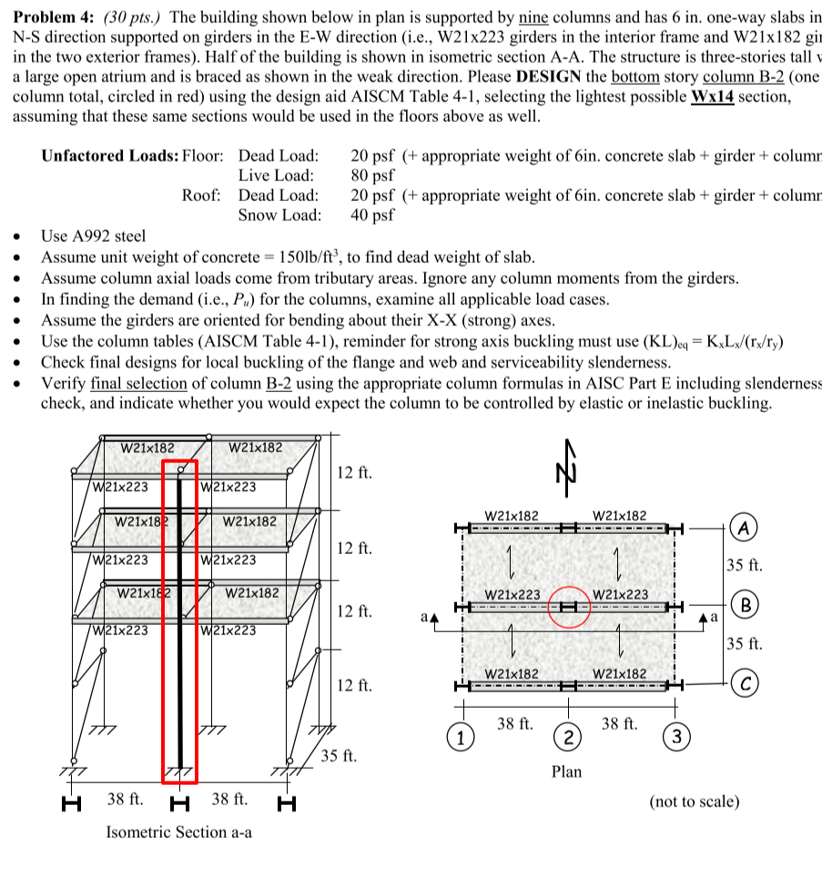 [Solved]: Problem 4: (30 pts.) The building shown below in p