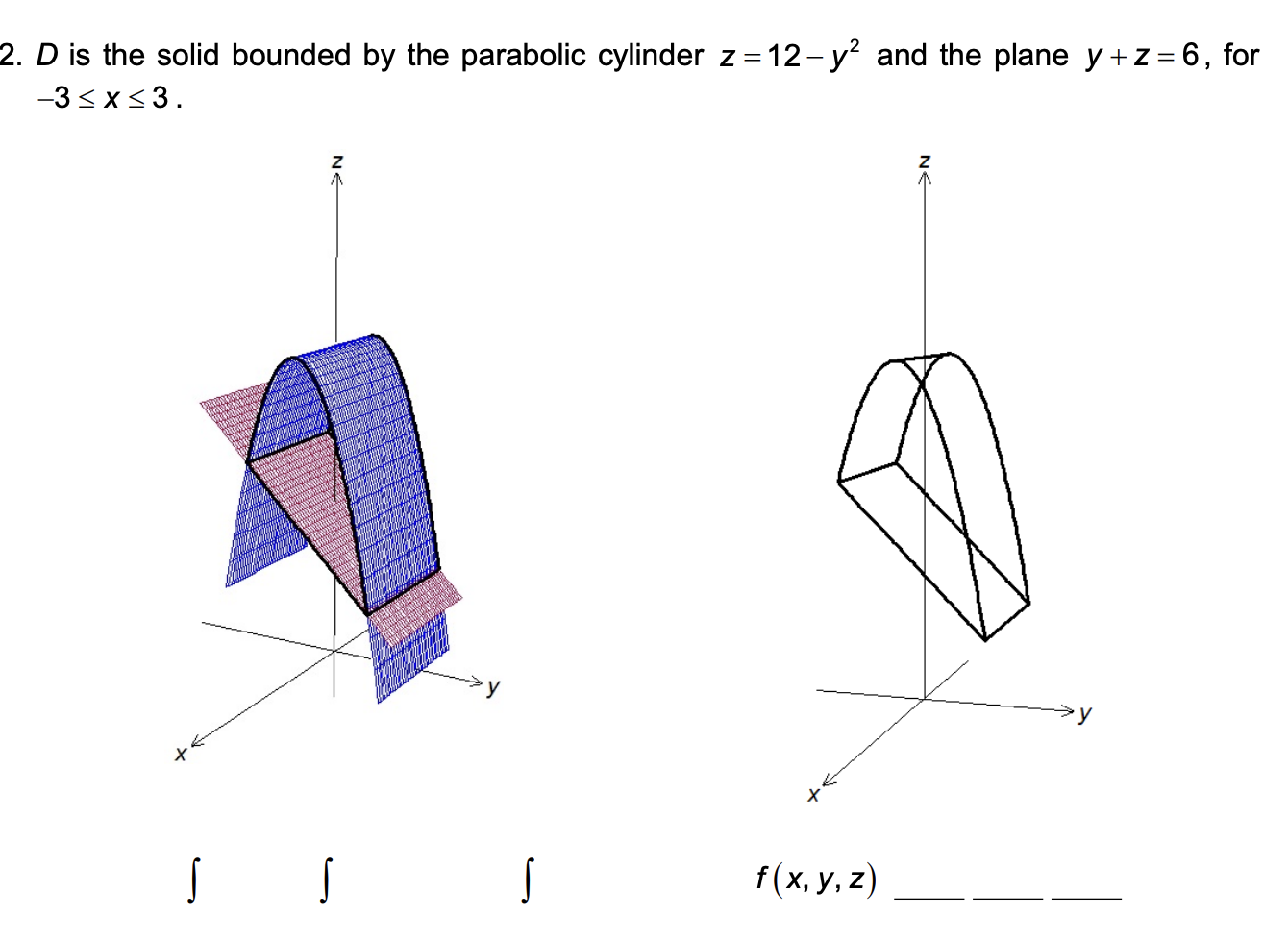 Solved 2. D is the solid bounded by the parabolic cylinder | Chegg.com