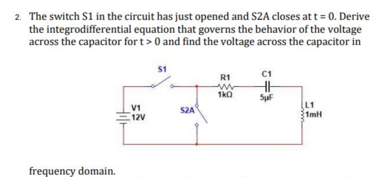 Solved 2. The switch S1 in the circuit has just opened and | Chegg.com
