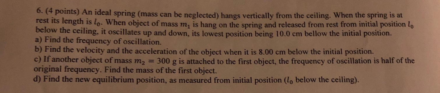 Solved 0 Points An Ideal Spring Mass Can Be Neglected