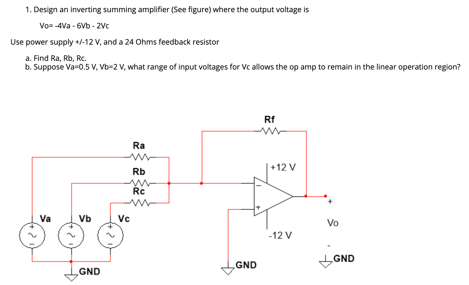 Solved 1. Design an inverting summing amplifier (See figure) | Chegg.com
