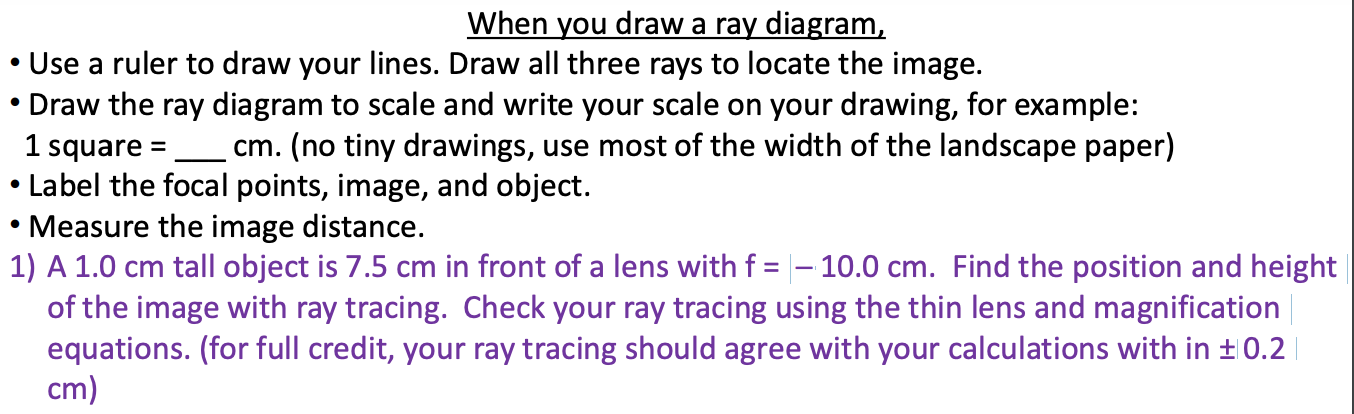 Solved When you draw a ray diagram, Use a ruler to draw your | Chegg.com