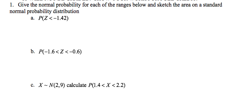 Solved 1. Give the normal probability for each of the ranges | Chegg.com