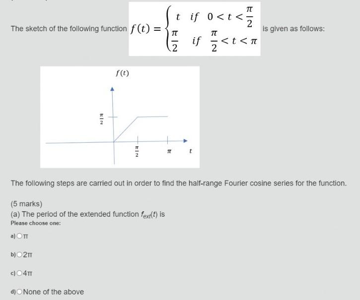 Solved The sketch of the following function f(t) = TT t if 0 | Chegg.com