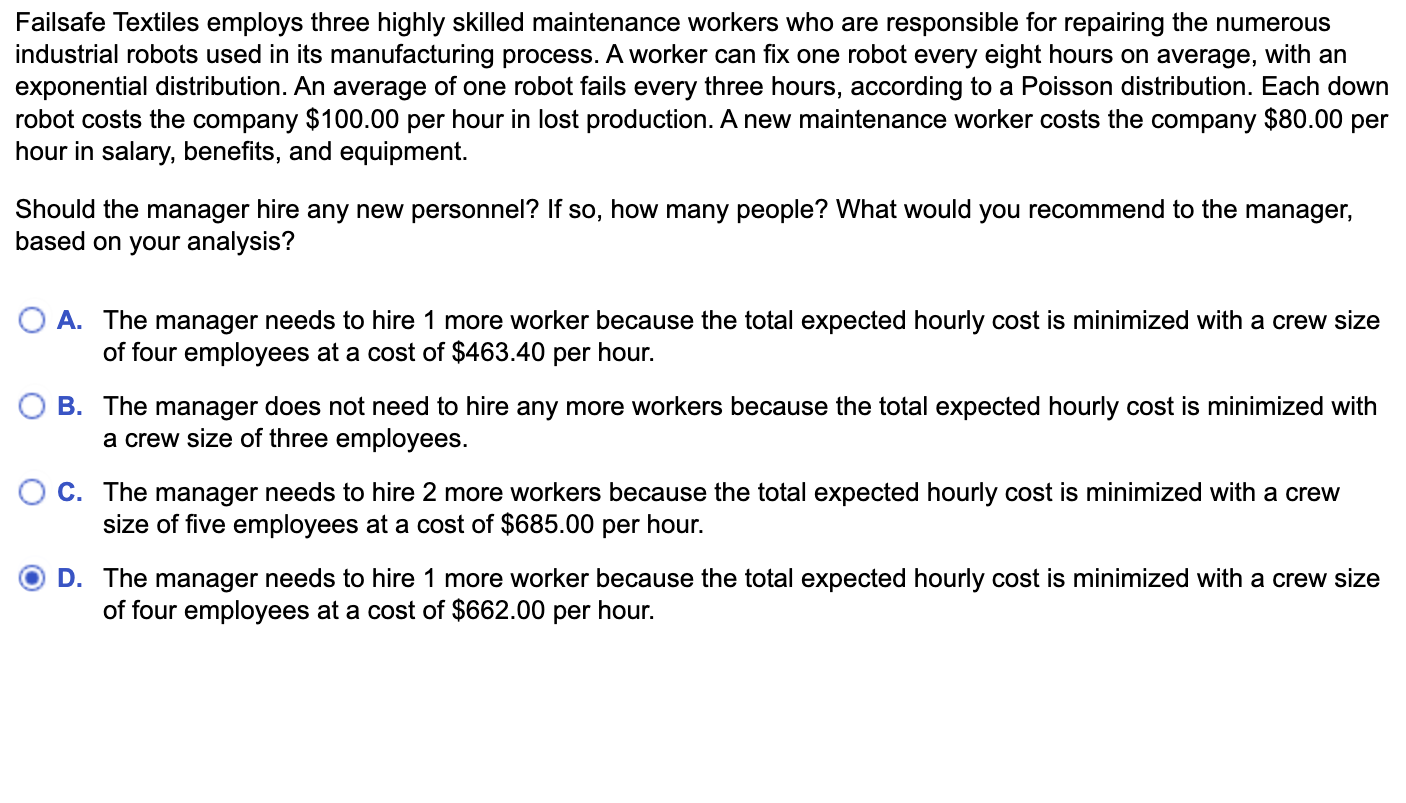 Solved Failsafe Textiles employs three highly skilled | Chegg.com