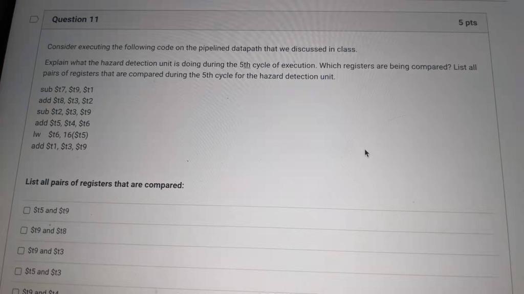 Solved Question 11 5 pts Consider executing the following | Chegg.com