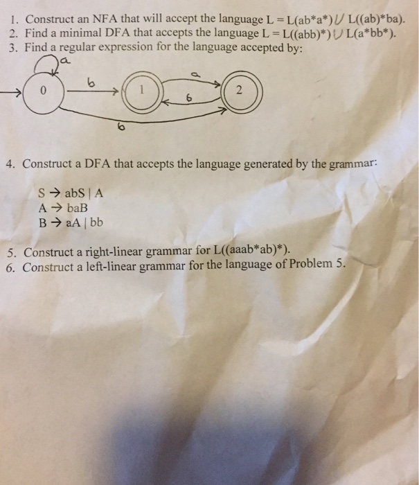 Solved 1. Construct an NFA that will accept the language L = | Chegg.com