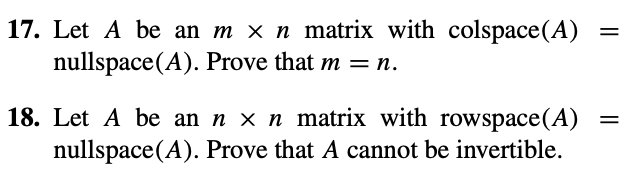 Solved = 17. Let A be an m x n matrix with colspace(A) | Chegg.com