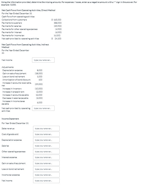 Solved Using the information provided, determine the missing | Chegg.com