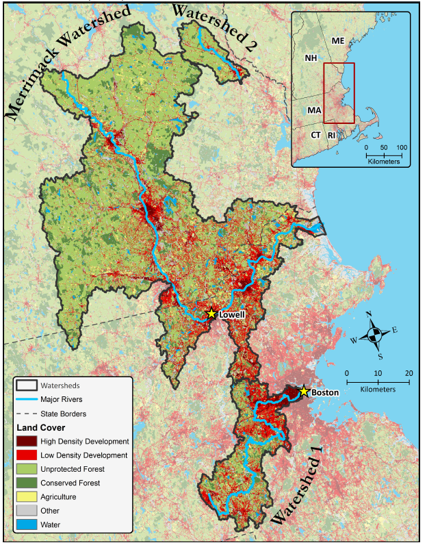 Solved Watershed Map: - Watershed 1, the Charles River | Chegg.com
