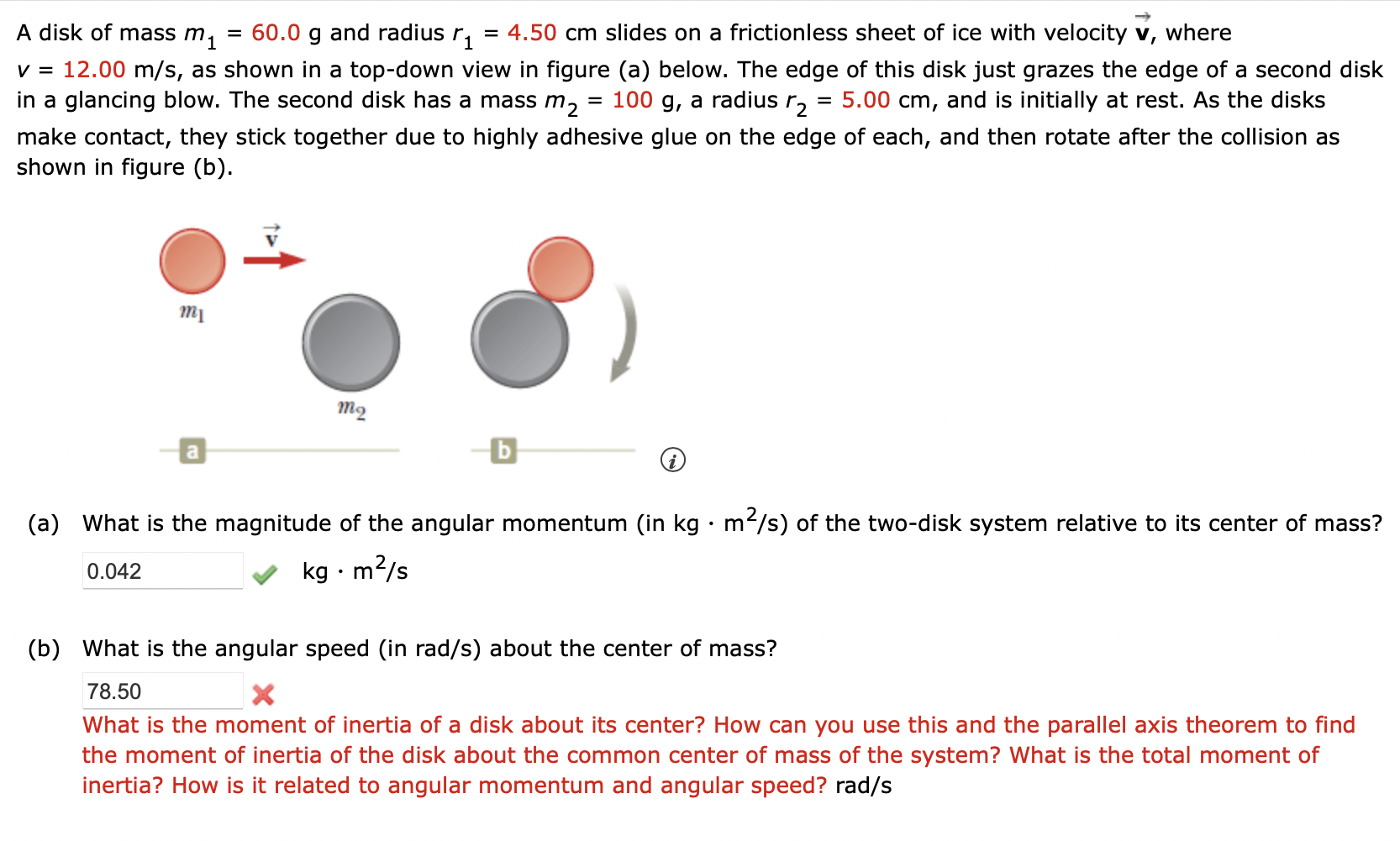 Solved A disk of mass m1=60.0 g and radius r1=4.50 cm slides | Chegg.com