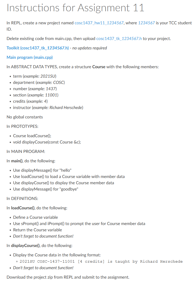 Solved Instructions for Assignment 11 In REPL, create a new | Chegg.com