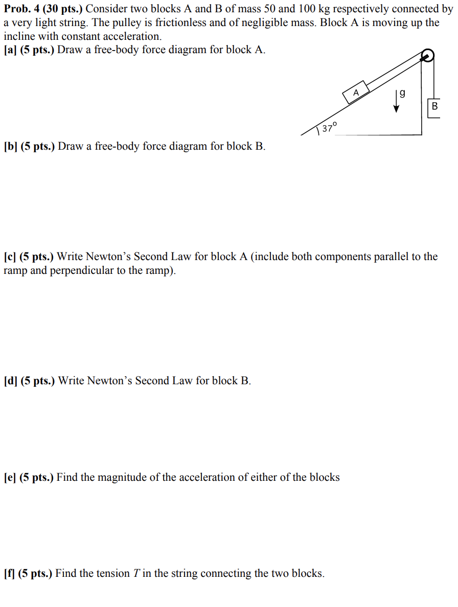 Solved Prob. 4 (30 pts.) Consider two blocks A and B of mass | Chegg.com Solved Prob. 4 (30 pts.) Consider two blocks A and B of mass | Chegg.com
