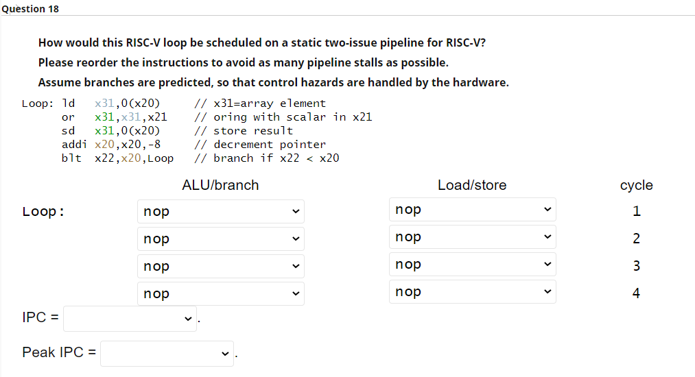 Question 18 How would this RISC-V loop be scheduled | Chegg.com