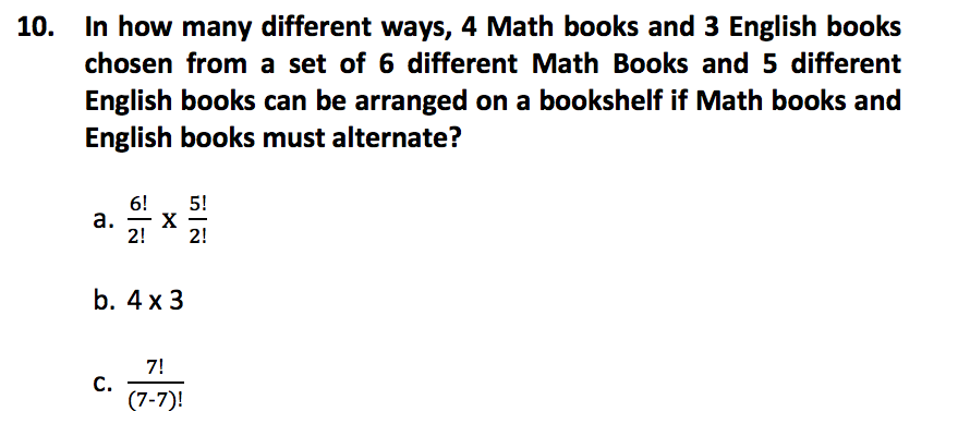 Solved 10. In how many different ways, 4 Math books and 3 | Chegg.com