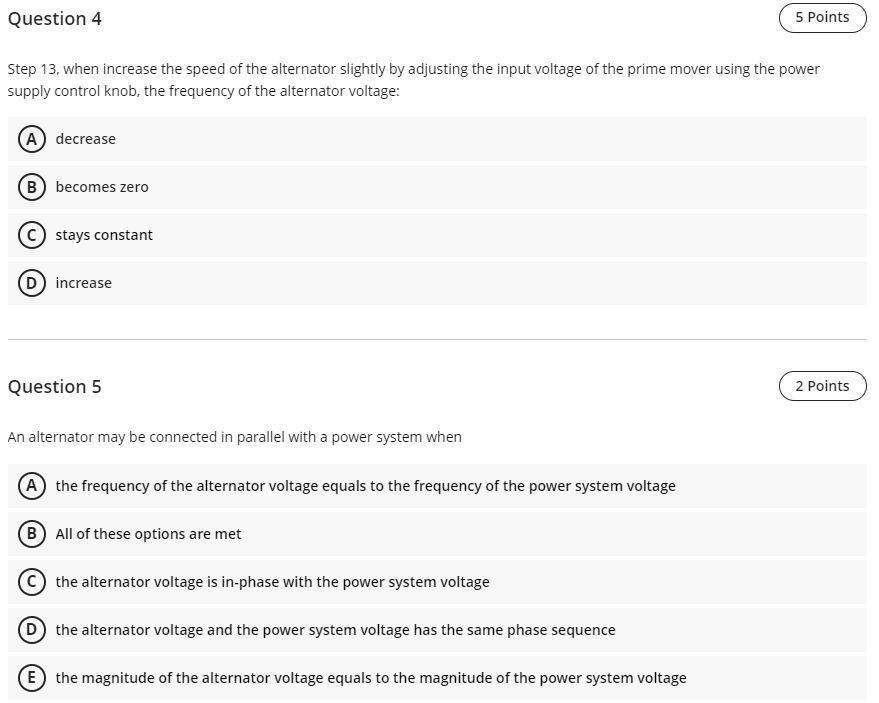 Solved Theory: An alternator (which is a Synchronous | Chegg.com