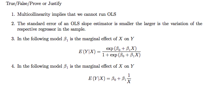 Solved True/False/Prove or Justify 1. Multicollinearity | Chegg.com