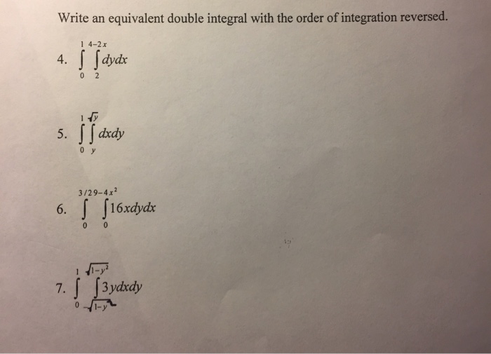Solved Write an equivalent double integral with the order of | Chegg.com