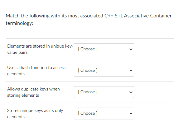 The answer choices are: - unordered Associative | Chegg.com