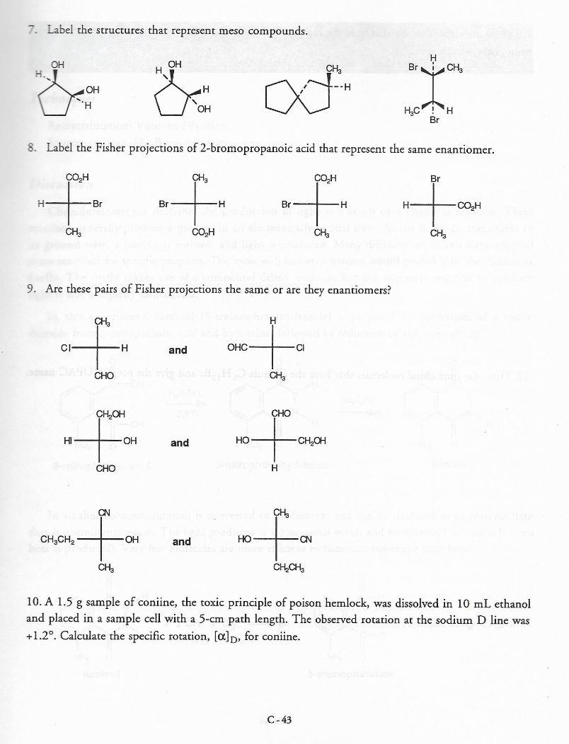 Solved 7. Label the structures that represent meso | Chegg.com